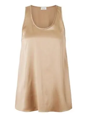 Brunello Cucinelli Silk-blend Satin Top - Brown
