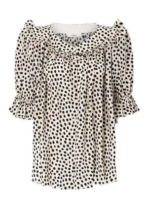 Chloé Gathered Polka-Dot Silk Crepe De Chine Blouse Ecru