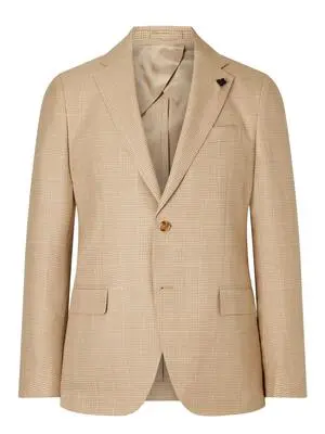 LARDINI Houndstooth Wool And Cotton-blend Blazer - Brown