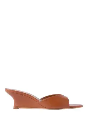 Staud Brigitte Leather Wedge Mules Tan