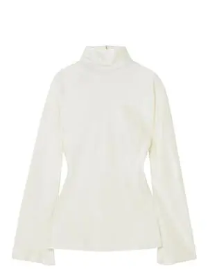 RÓHE Draped Satin Turtleneck Top - Cream