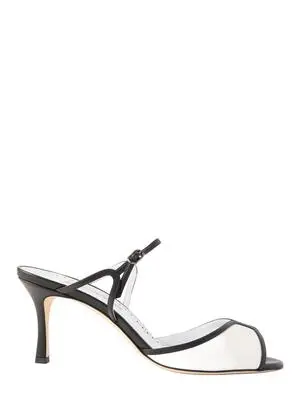 Manolo Blahnik Versari 70 Two-tone Leather Mules - White