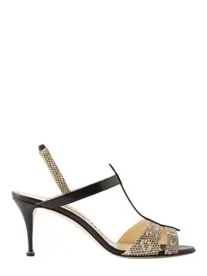 Manolo Blahnik Retauxlo 70 Lizard-effect Slingback Sandals - Neutrals