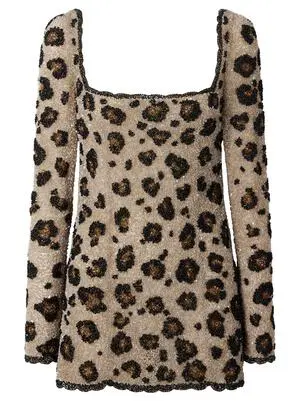 CLIO PEPPIATT The Leo Embellished Sequined Tulle Mini Dress - Animal Print