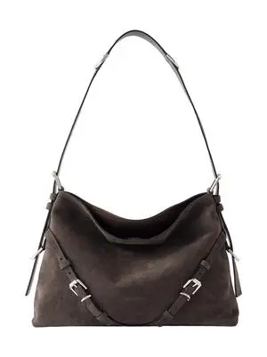 Givenchy Voyou Medium Buckled Suede Shoulder Bag - Gray