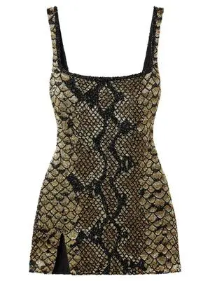 CLIO PEPPIATT Medusa Embellished Snake-print Mini Dress - Gold