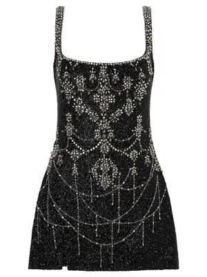 CLIO PEPPIATT Crystal-embellished Beaded Mesh Mini Dress - Black