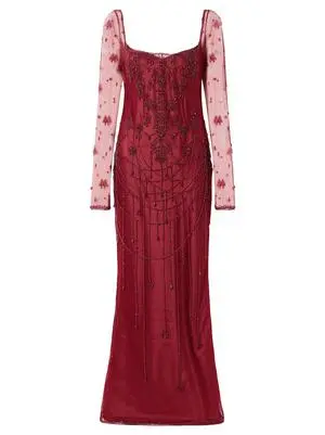 CLIO PEPPIATT Chandelier Embellished Tulle Gown - Burgundy