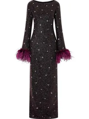 CLIO PEPPIATT Mae Feather-trimmed Embellished Gown - Purple
