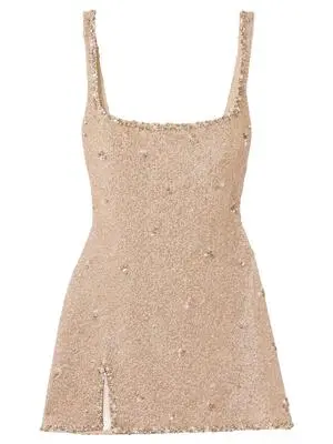 CLIO PEPPIATT Athena Embellished Stretch-mesh Mini Dress - Gold