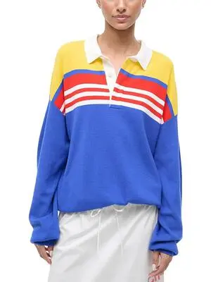 Staud Sail Color Blocked Polo Shirt - Royal Multi