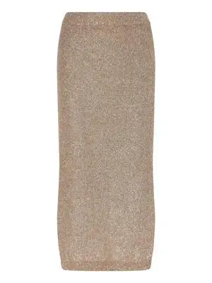 Brunello Cucinelli Sequined Knitted Midi Skirt Light Brown