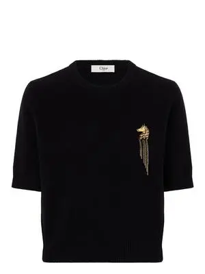 Chloé Embellished Ribbed Wool And Cashmere-blend Sweater - Black