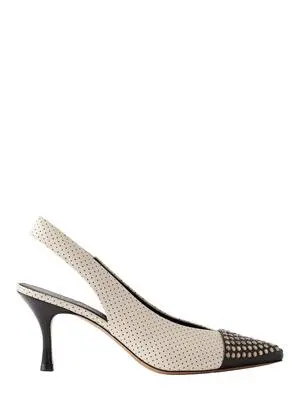 Chloé Alba Studded Perforated Leather Slingback Pumps - Off-white