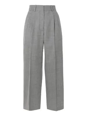 BLAZÉ MILANO Fox Pleated Houndstooth Wool-twill Pants - Gray
