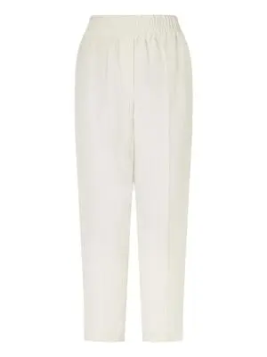 Brunello Cucinelli Cropped Woven Tapered Trousers - White