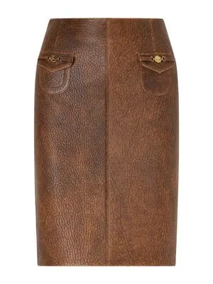 Chloé Horsebit-embellished Textured-leather Midi Skirt - Brown