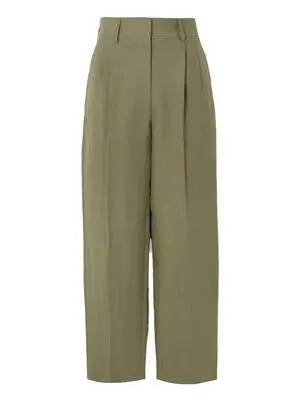 BLAZÉ MILANO Fox Pleated Linen Pants - Green