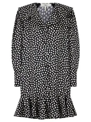 Chloé Ruffled Polka-dot Silk-jacquard Mini Dress - Black