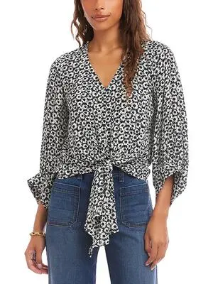Karen Kane Blouson Sleeve Tie Front Top - Print