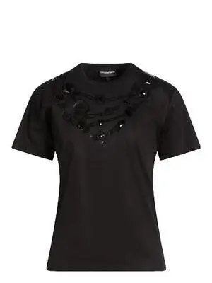 Emporio Armani Cotton T-shirt With Print And Crystals - Black