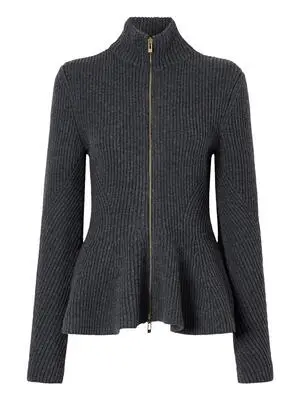 Alaïa Ribbed Wool And Cashmere-blend Zip-up Cardigan - Gray