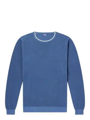 Fedeli Cotton Honeycomb Knit Sweater - Blue