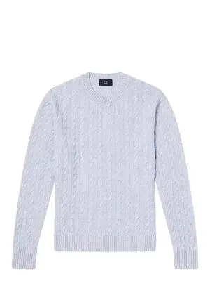 Dunhill Cable-knit Cashmere And Linen-blend Sweater - Blue