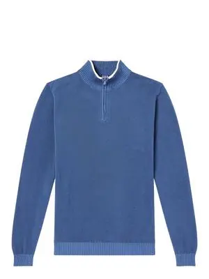 Fedeli Cotton-piqué Half-zip Sweater - Blue
