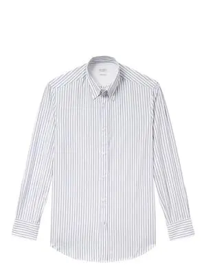 BRUNELLO CUCINELLI Brunello Cucinelli - Button-Down Collar Striped Cotton-Poplin Shirt - Men - White - S