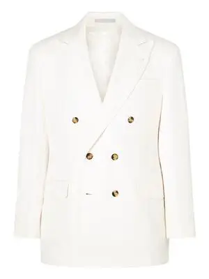 Brunello Cucinelli Double-breasted Silk And Linen-blend Blazer - White