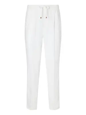 Brunello Cucinelli Tapered Pleated Linen-twill Drawstring Trousers - White