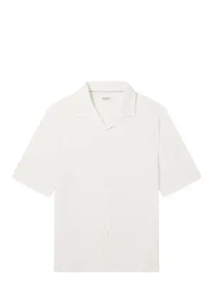 Brunello Cucinelli Camp-collar Herringbone Cotton And Silk-blend Shirt - White