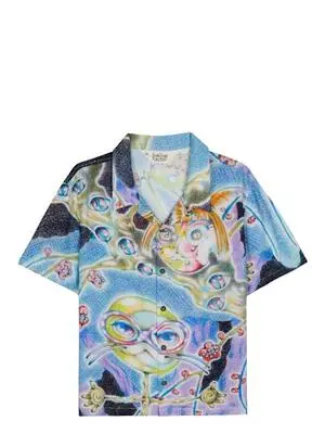 BRAIN DEAD Aspen Eyes Short Sleeve Button Up Shirtin - Blue
