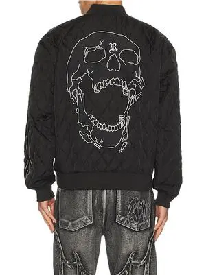 REVENGE Skull Logo Quilted Bomber Jacket - Black