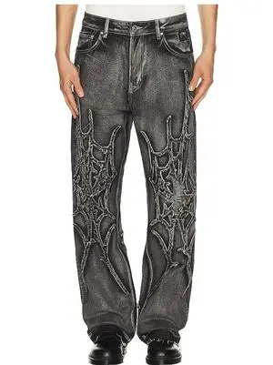 REVENGE Spider Web Denim Pant - Waxed Black