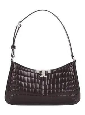 Tory Burch Eleanor Croc Embossed Slim Shoulder Bag - Deep Burgundy