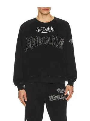 VON DUTCH Crew Neck Raglan Sweatshirt - Jet Black Bleach Wash