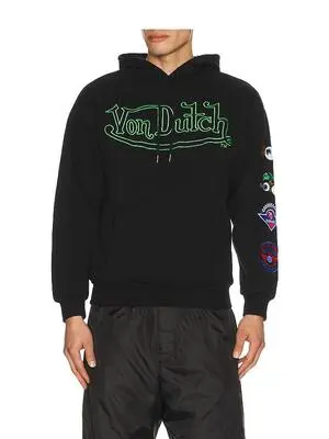 VON DUTCH Logo Sleeve Patches Hoodie - Black