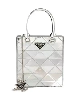 PRADA Triangle Spazzolato Leather Mini Tote Bag