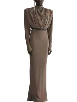 MUGLER Draped Long-sleeve Dress - Brown