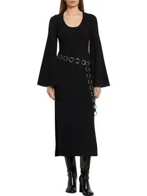 Michael Kors Bell-sleeve Belted Midi Dress - Black
