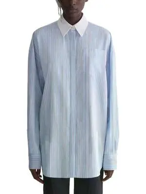 MUGLER Striped Collared Shirt - Blue