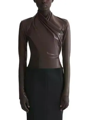 MUGLER Draped Long-sleeved Bodysuit - Brown