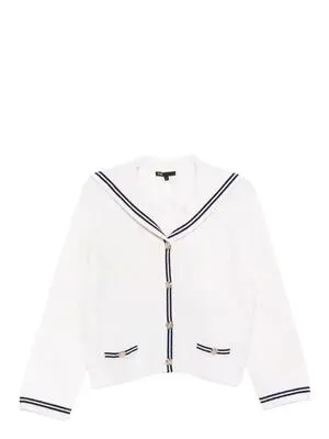 Maje Striped Trim Cable Knit Cardigan - White