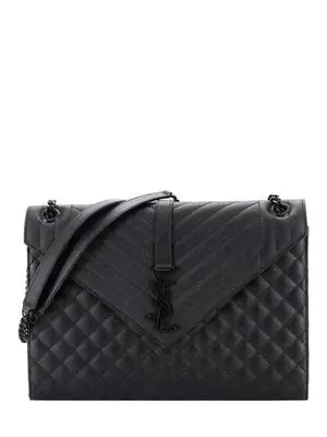 Saint Laurent Classic Monogram Envelope Large Shoulder Bag - Black