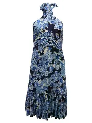 Tory Burch Floral-print Halterneck Midi Dress - Blue