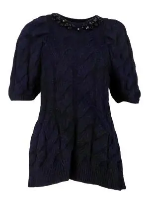 Simone Rocha Cable-knit Sculpted Short-sleeve Dress - Blue