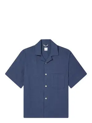 Eleventy Camp-collar Linen Shirt - Blue
