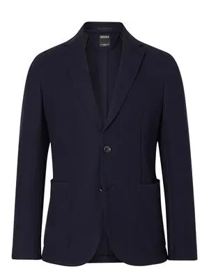Zegna Wool And Cotton-blend Piqué Blazer - Blue